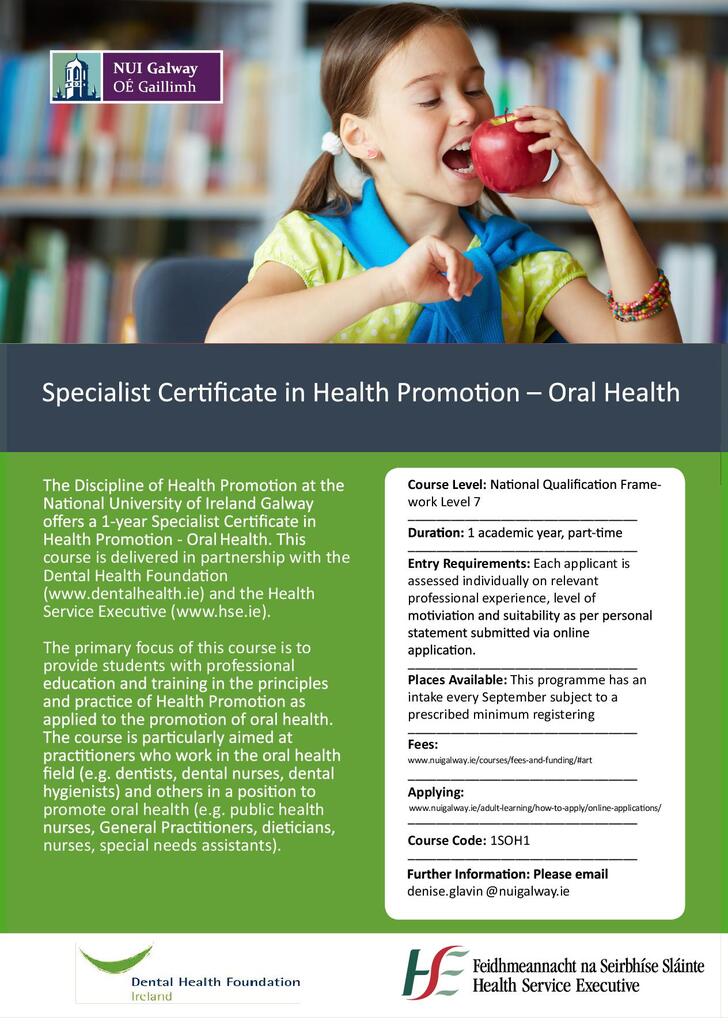 Specialist Certificate in Health Promotion (Oral Health). | Dental ...